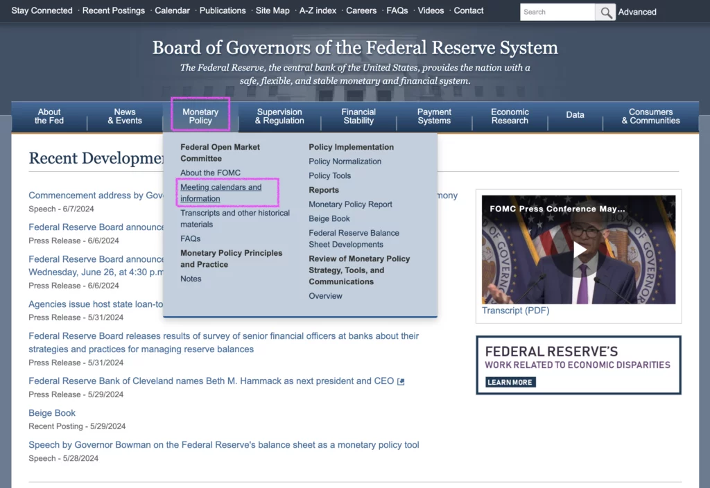 2024 FOMC 회의 일정 및 회의록 보는법